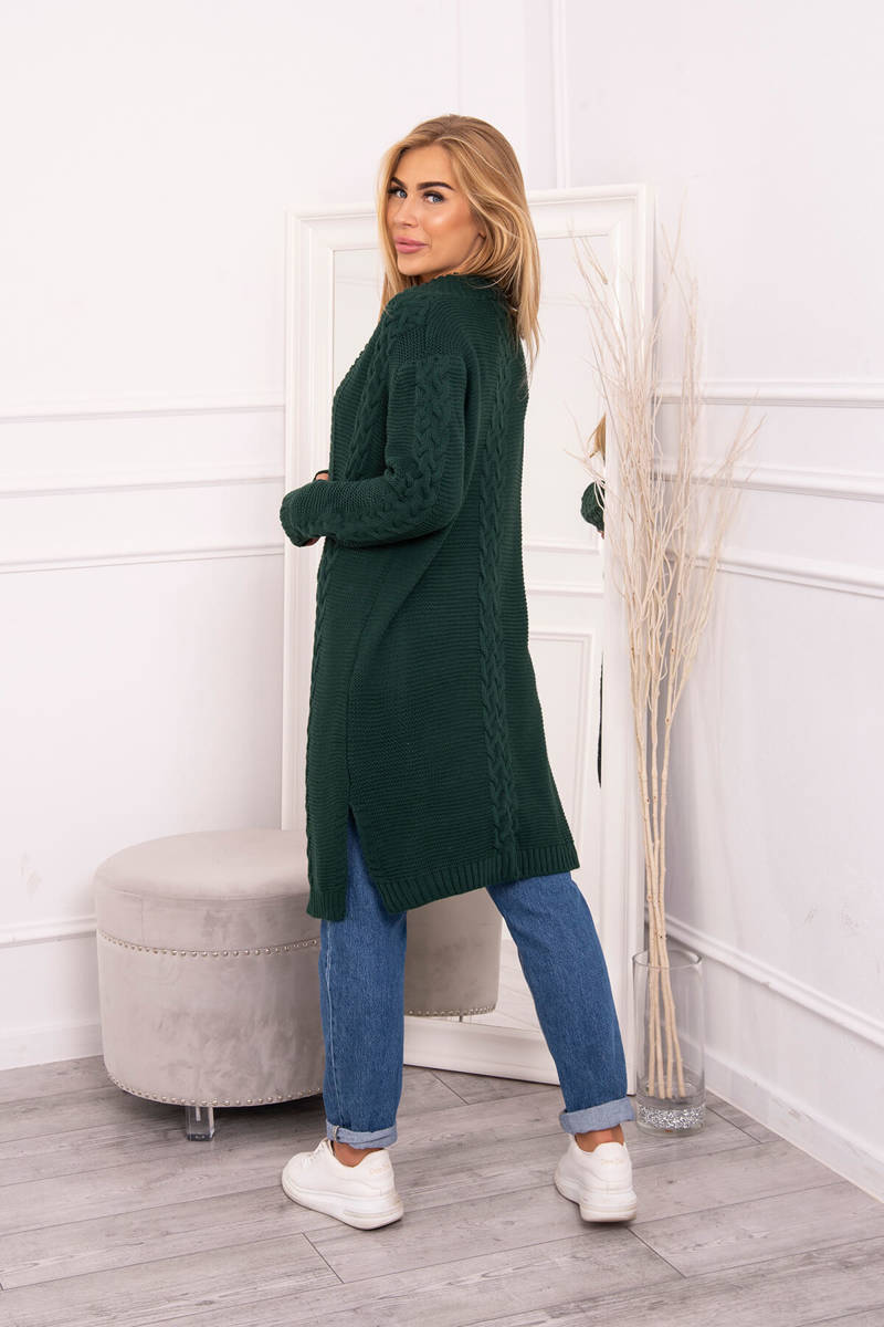 Cardigan cu model torsade tricotat verde inchis