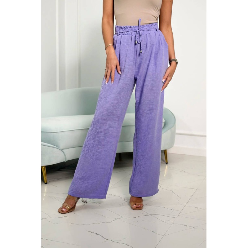 Pantaloni largi dama violet cu snur si buzunare