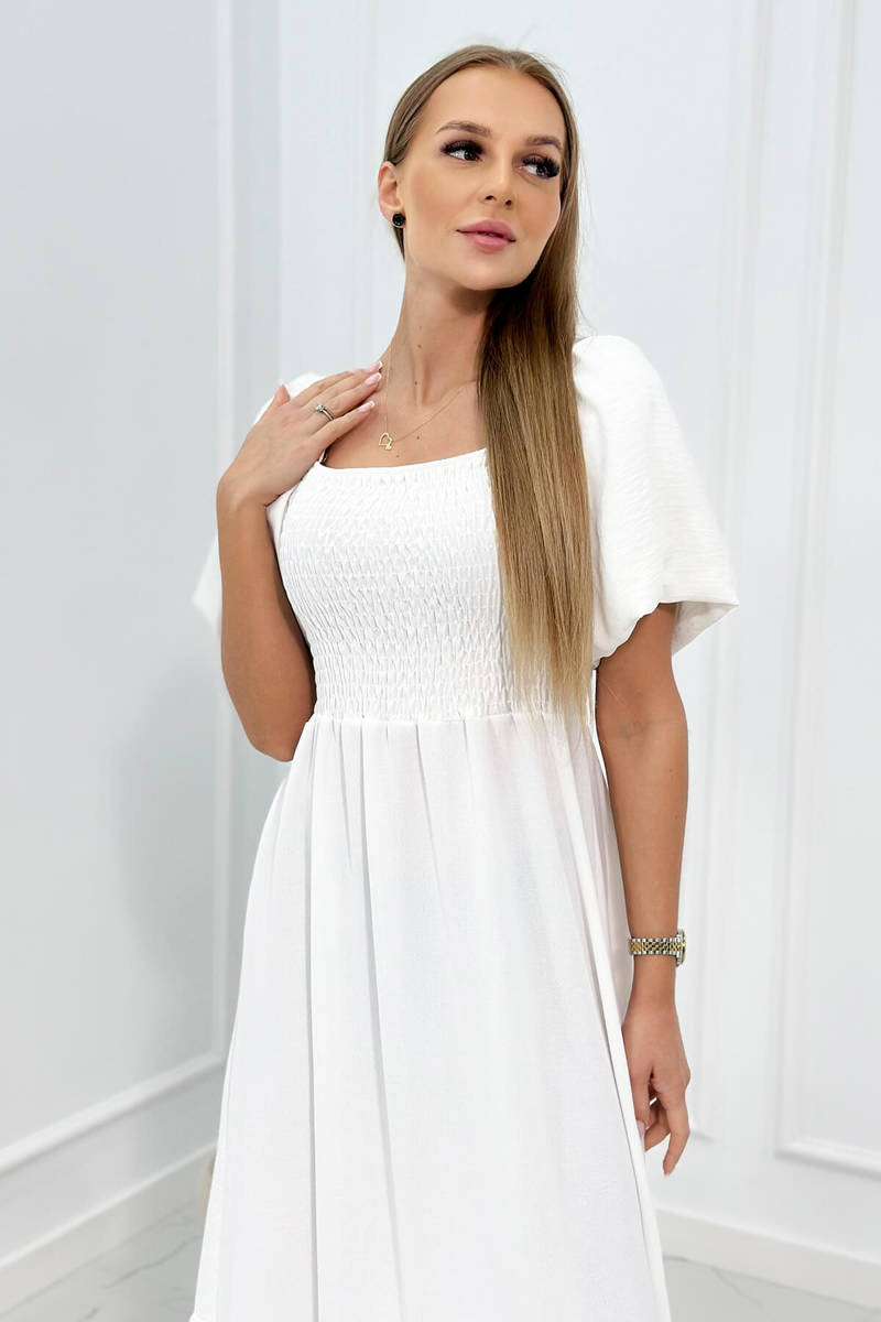 Rochie alba lunga, de zi, vaporoasa, cu decolteu 5952-1