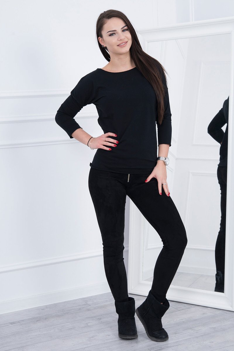 Bluza neagra casual cu maneci trei sferturi
