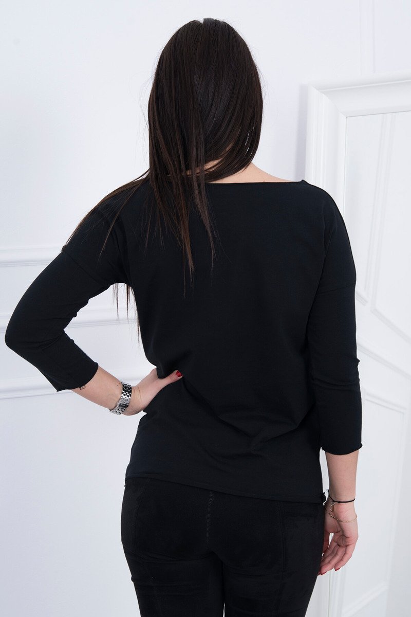 Bluza neagra casual cu maneci trei sferturi