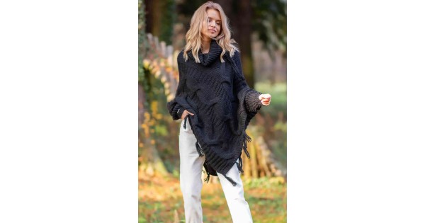 Poncho dama elegante tricotat din lână și alpaca