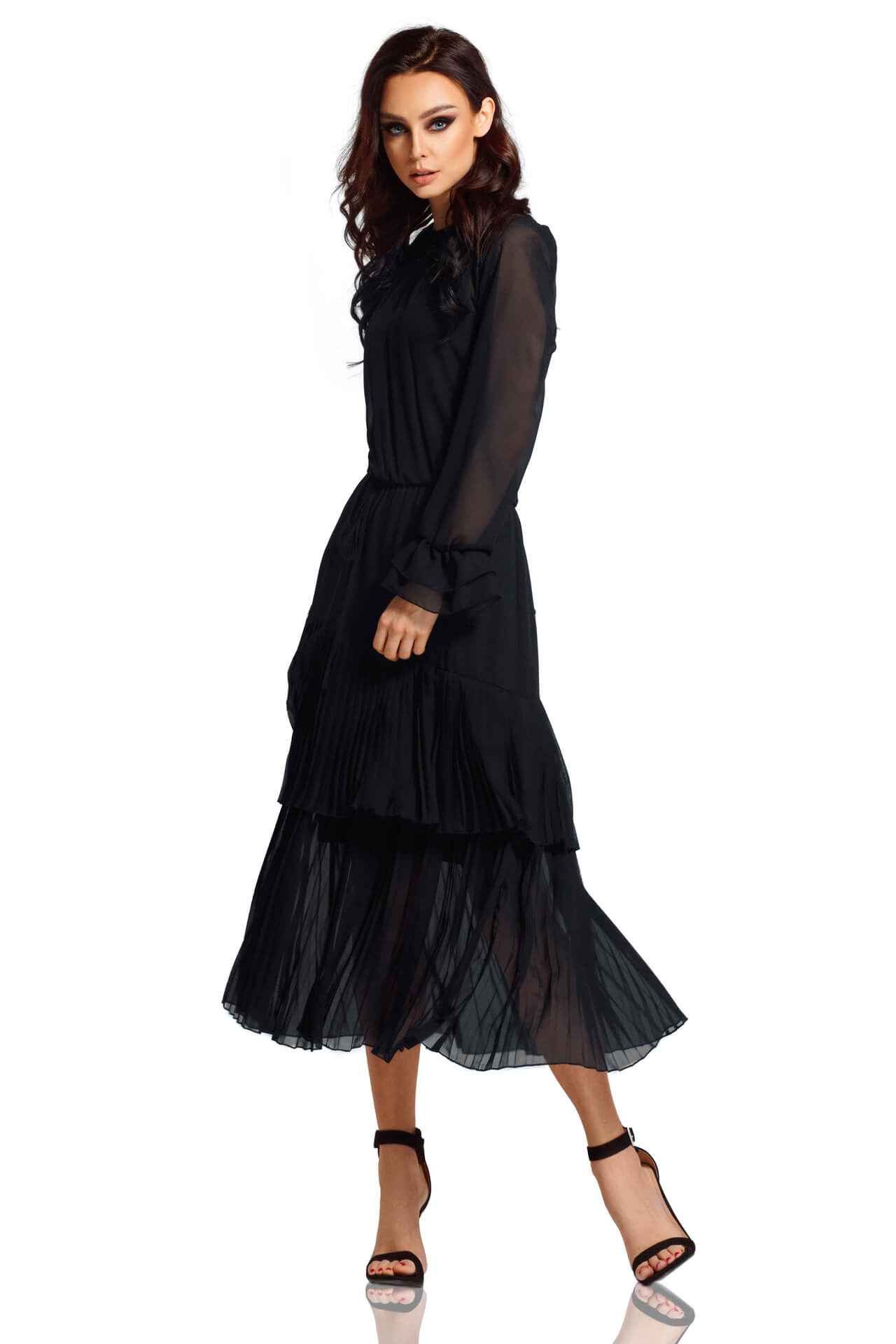 Rochie boho lunga neagra cu volane