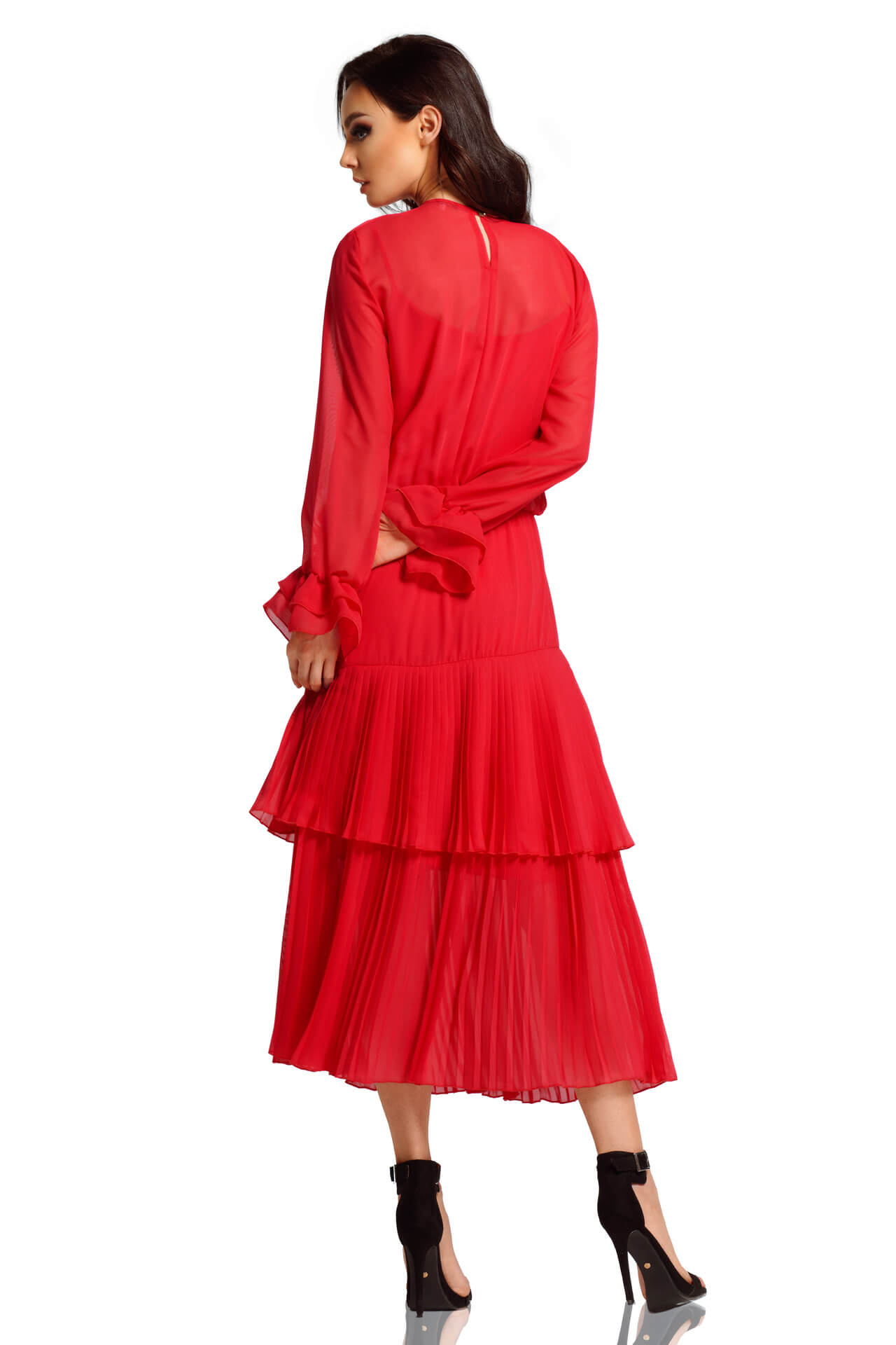 Rochie boho lunga zmeură cu volane